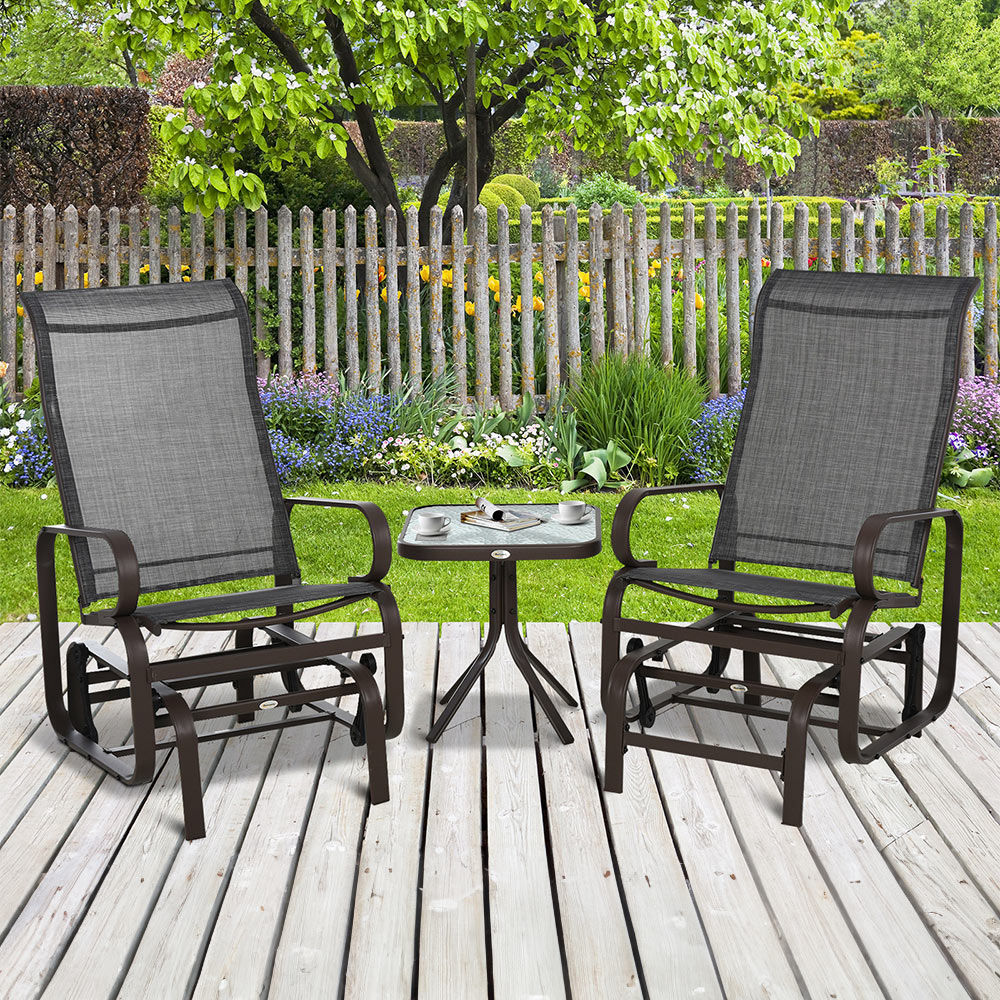 Outsunny Set of 2 Outdoor Rocking Swing Chair with Tea Table