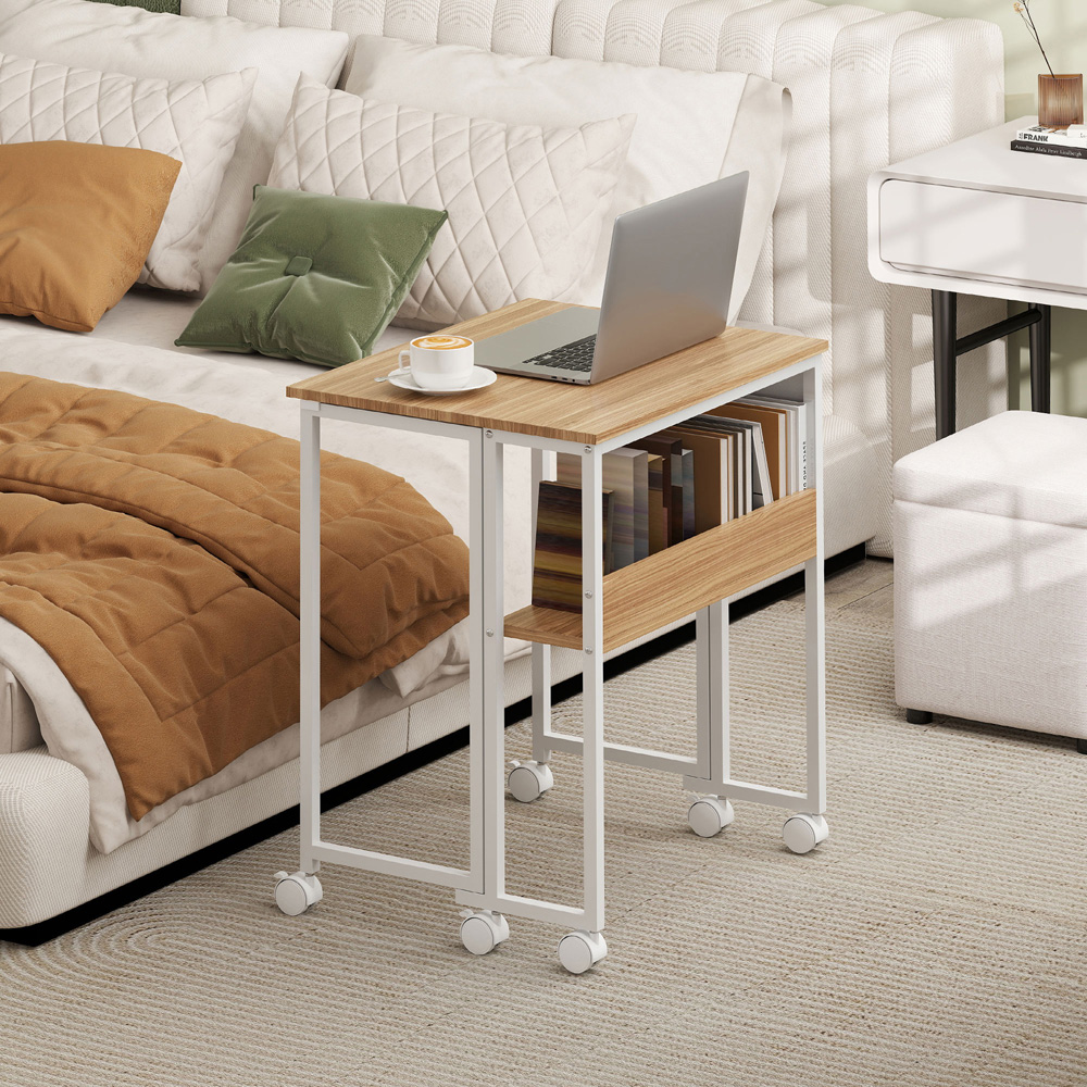 HOMCOM Single Shelf Foldable Computer Desk with Wheels and Side Bag ...