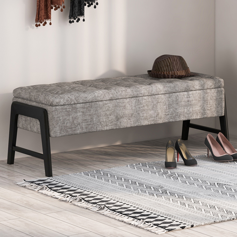 Costway Grey Chenille Tufted Ottoman Bench