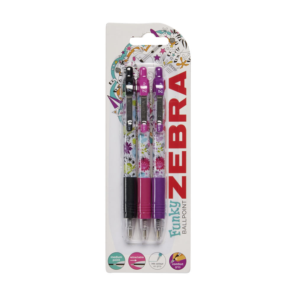 Zebra Funky Ballpoint Pens 3 pack | Wilko