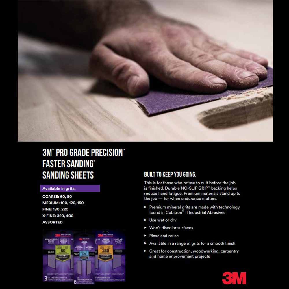 3M Pro Grade Faster Sanding Sheets 120 Grit 6 pack | Wilko