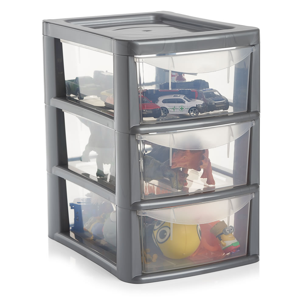 Wilko Small 3 Drawer Tower Silver Wilko