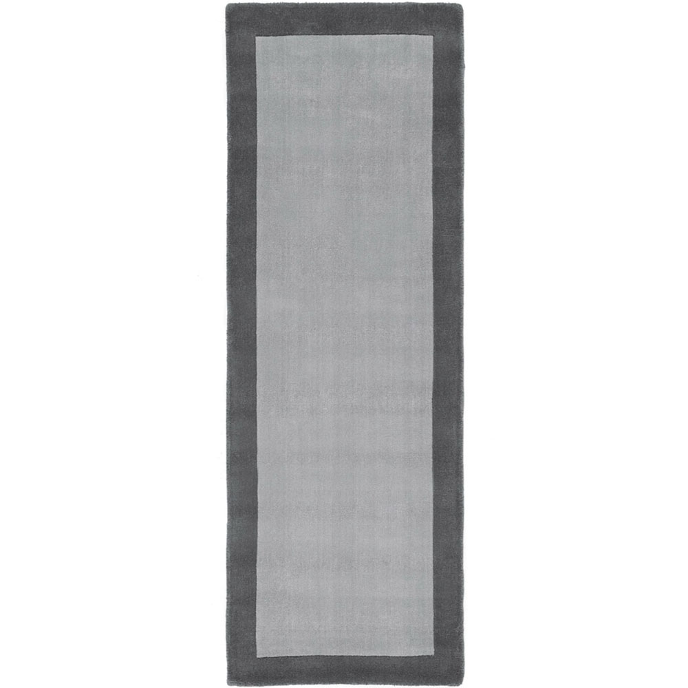 Origins Borders Grey Wool Rug 67 x 200cm | Wilko