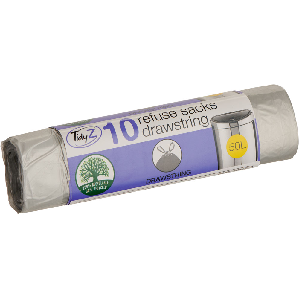 Tidyz Drawstring Tie Handle Refuse Sacks Clear 50L | Wilko