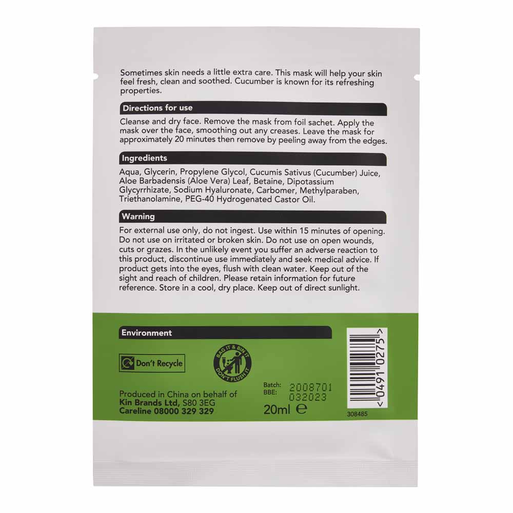 Skin Therapy Refreshing Face Mask | Wilko