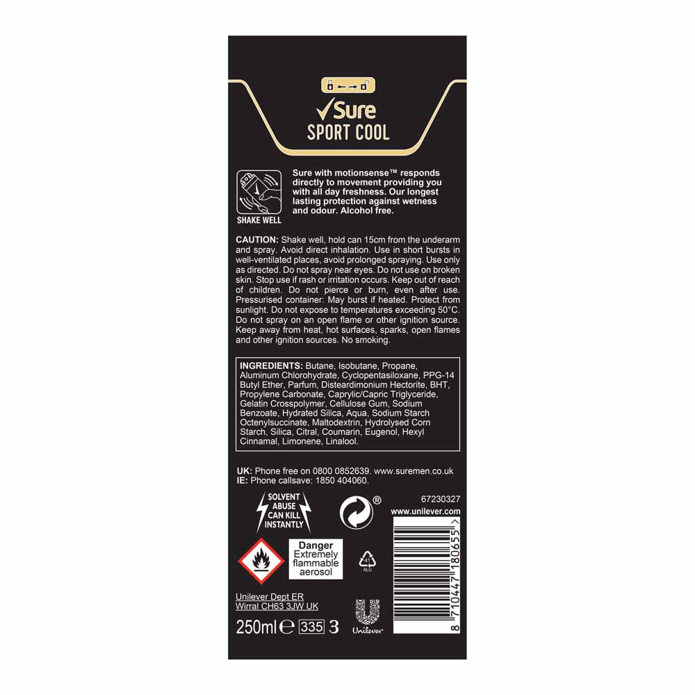 Sure For Men Sport Cool Anti-Perspirant Deodorant 250ml | Wilko