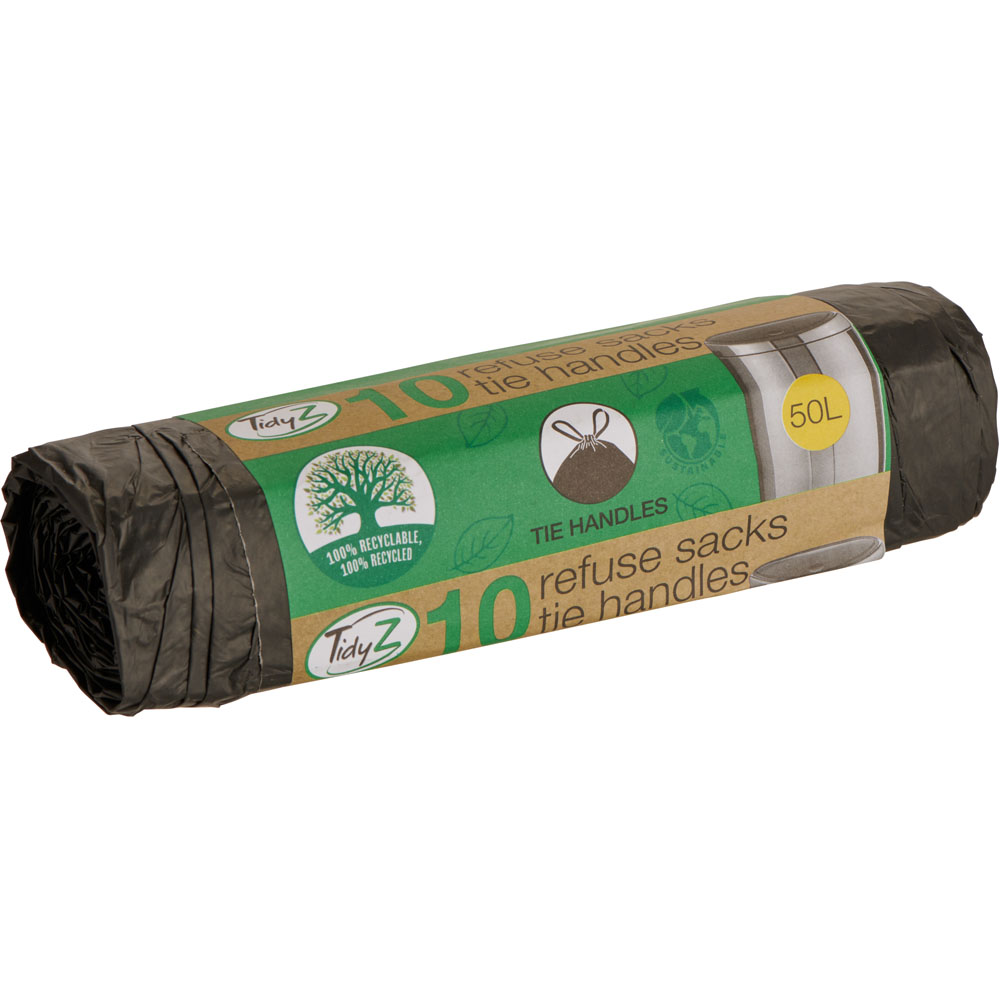 Tidyz Tie Handles Refuse Sacks Black 50L 10 Pack | Wilko