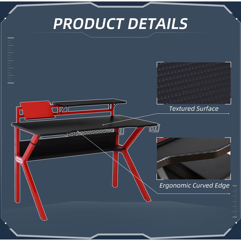 Portland Red And Black Gaming Computer Table | Wilko