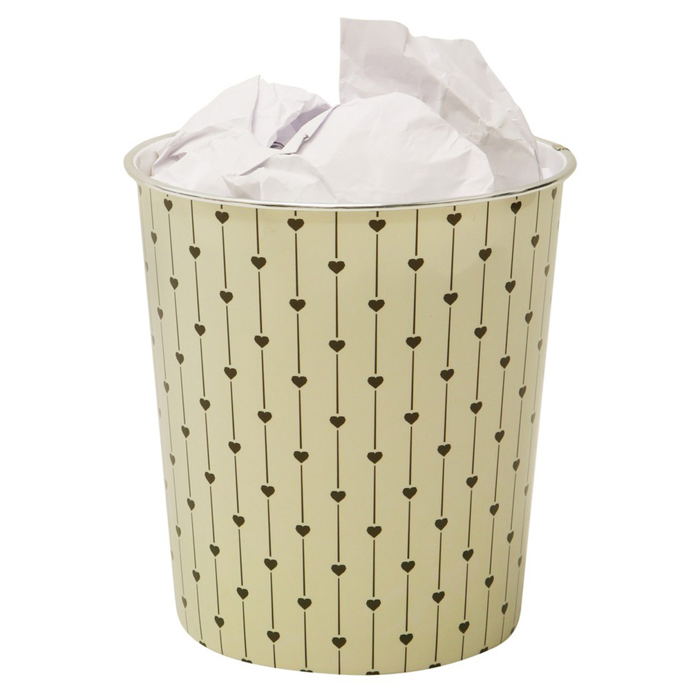 JVL Set of 2 Cream Heart Plastic Waste Paper Bins 9L | Wilko