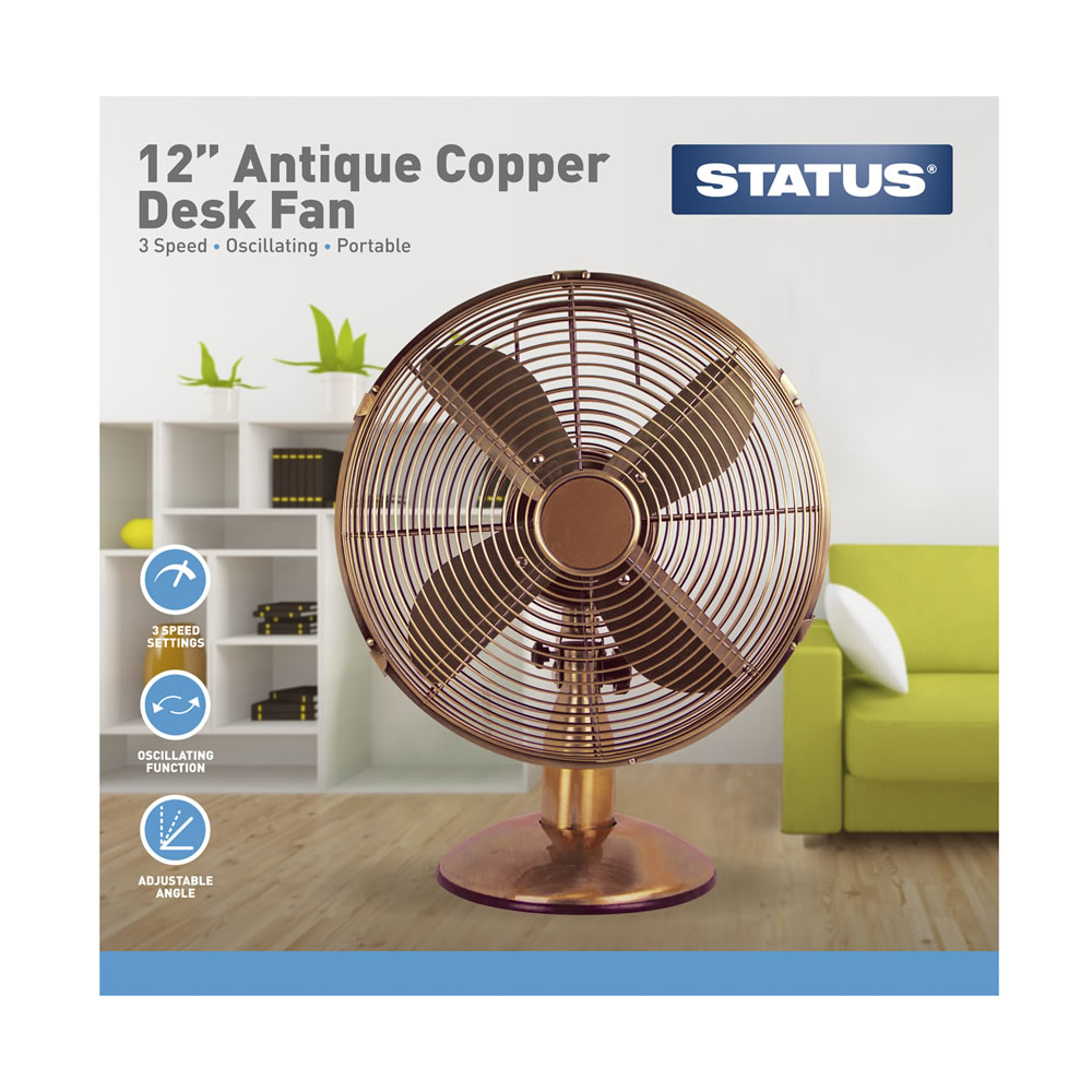 Status 12 Inch Desk Fan Copper | Wilko