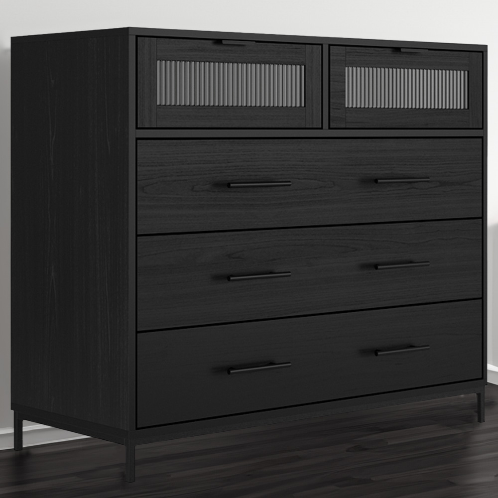 Edison 5 Drawer Matte Black Reeded Chest of Drawers | Wilko