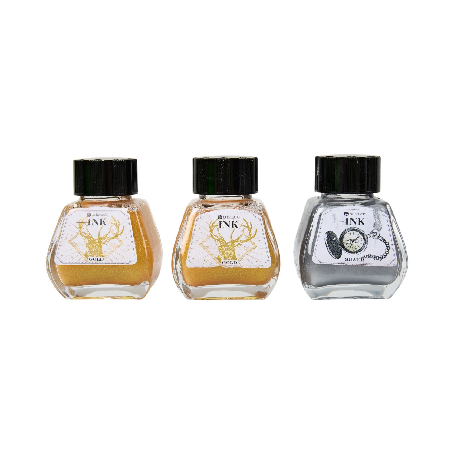 Pack of 3 Gold and Silver Ink Pots | Wilko