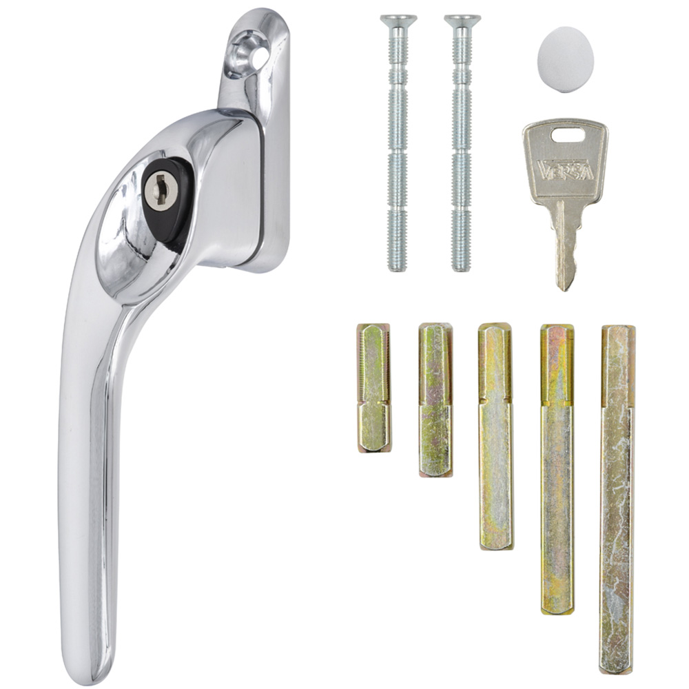 VERSA Chrome Left Hand Lockable Cranked Window Handle with 5 Pre-Cut ...