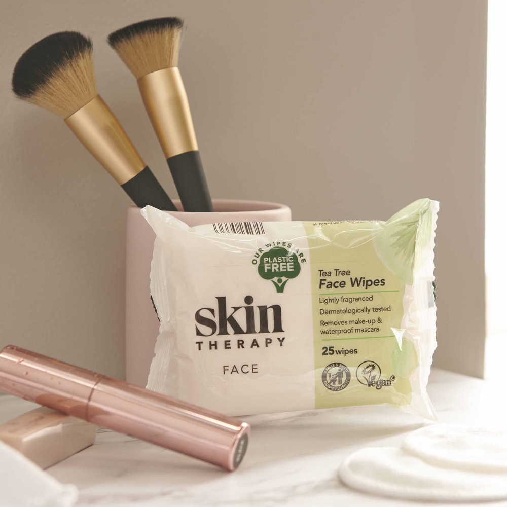 Skin Therapy Plastic Free Tea Tree Face Wipes 25 Pack Case of 72 | Wilko