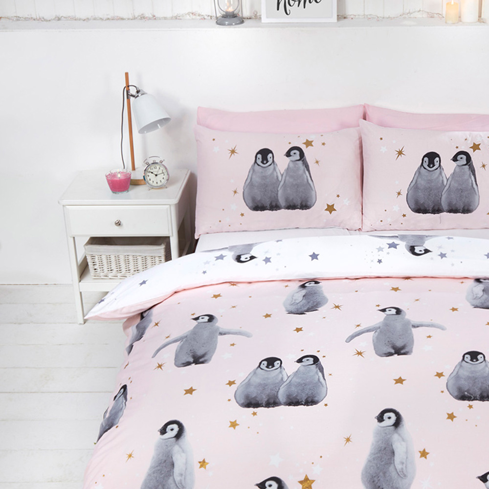 Rapport Home Starry Penguins Single Pink Duvet Set | Wilko