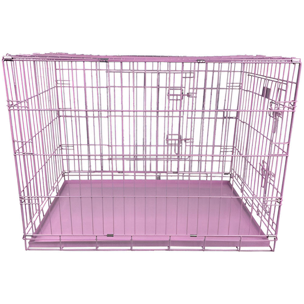 HugglePets Medium Pink Dog Cage with Metal Tray 76cm | Wilko