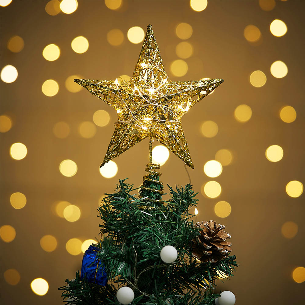Living and Home Gold Sequin Christmas Tree Topper with LED Lights 20cm ...