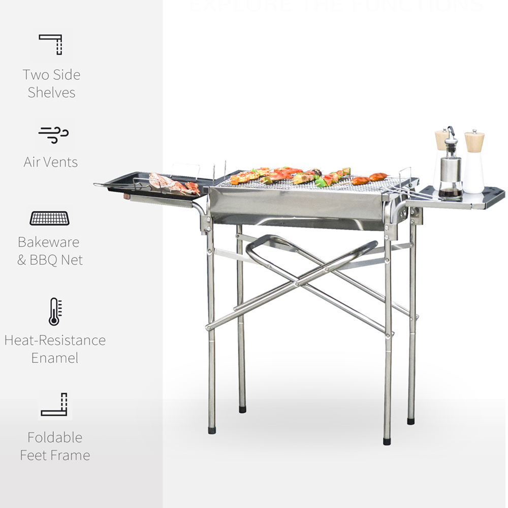 Outsunny Stainless Steel Folding Charcoal BBQ Grill | Wilko