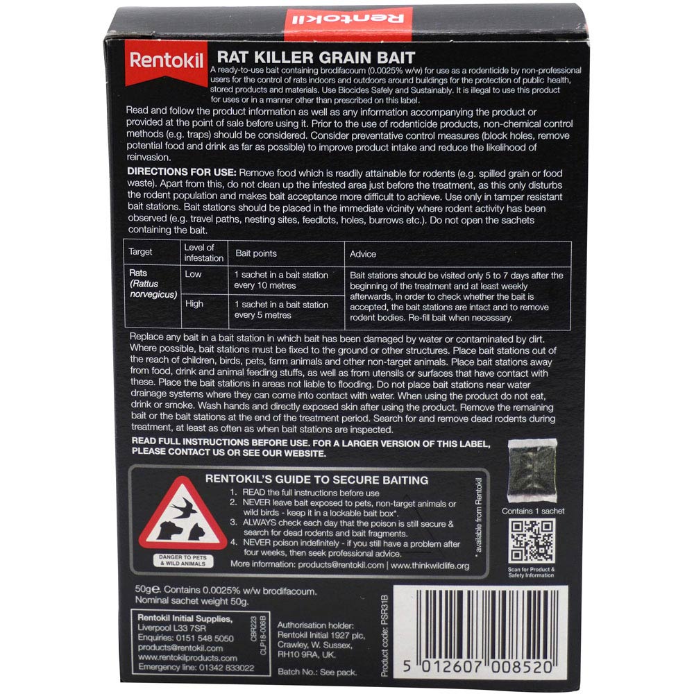 Rentokil Rat Killer Grain Bait 1 Sachet | Wilko