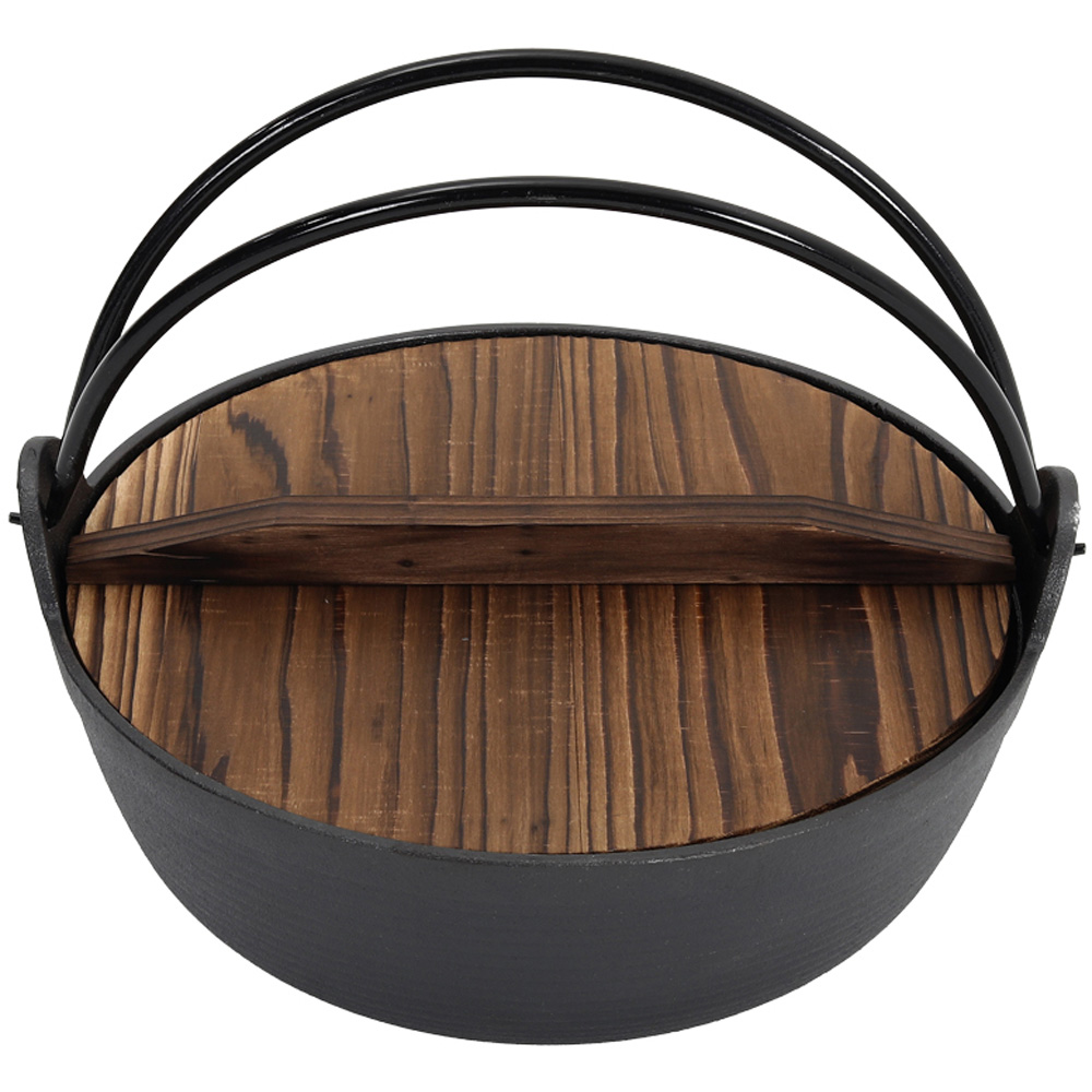 Living and Home Dia Cast Iron Campfire Cooking Pot with Wooden Lid 27cm ...