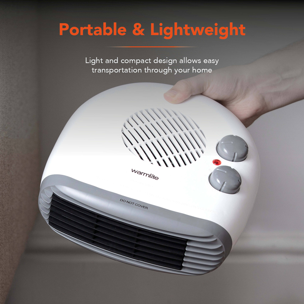 Warmlite White Portable Flat Fan Heater with Adjustable Thermostat ...