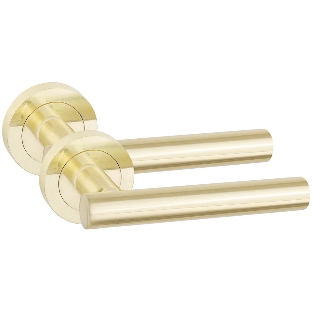 Golden Grace Satin Brass Straight T-Bar Key Lock Door Handle Set | Wilko