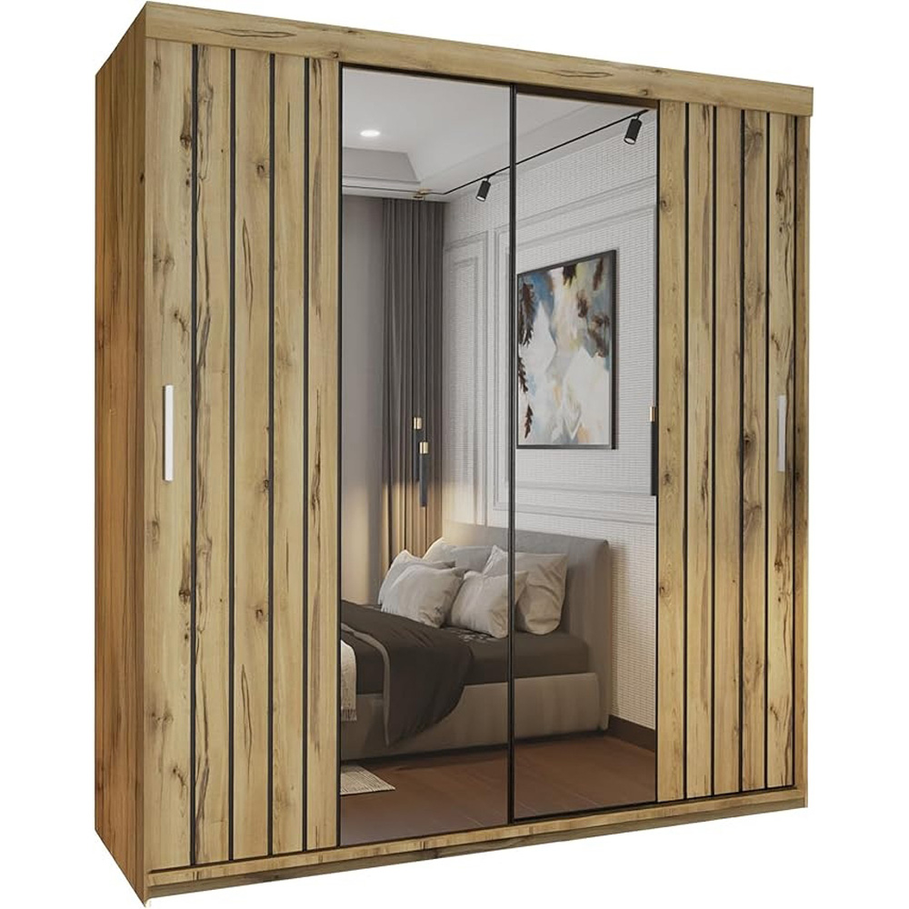 Sliding Wardrobes 4U 2 Sliding Door Oak Modern Silver Trim Mirrored ...