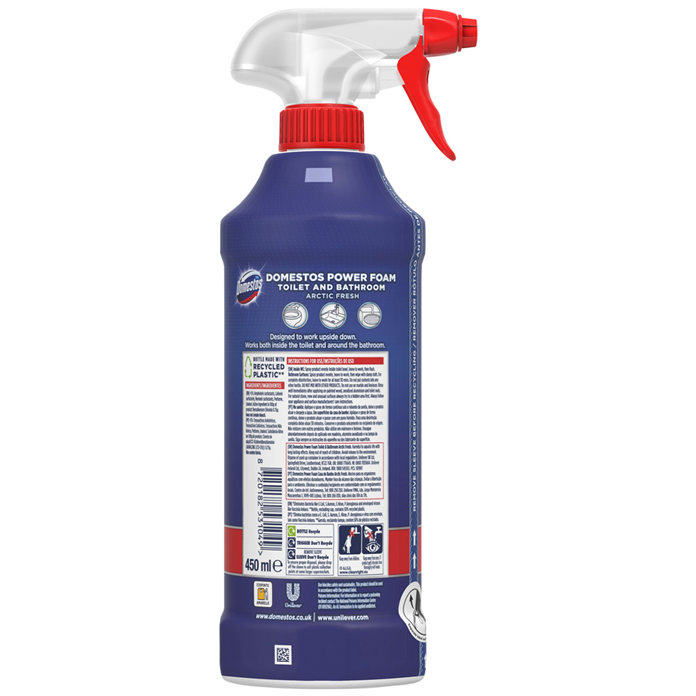 Domestos Power Foam Arctic Fresh Toilet and Bathroom Cleaner 450ml | Wilko
