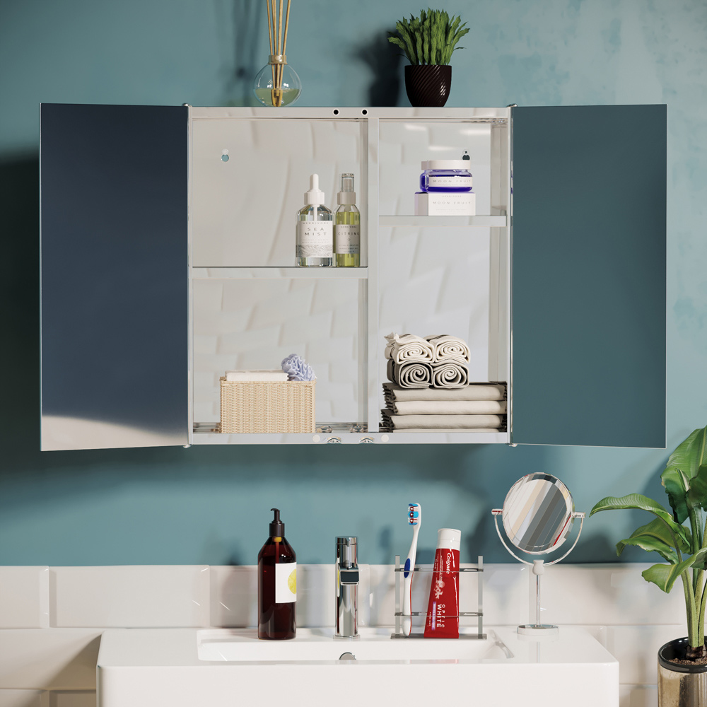 Bath Vida Tiano Steel 2 Door Mirror Bathroom Cabinet Wilko
