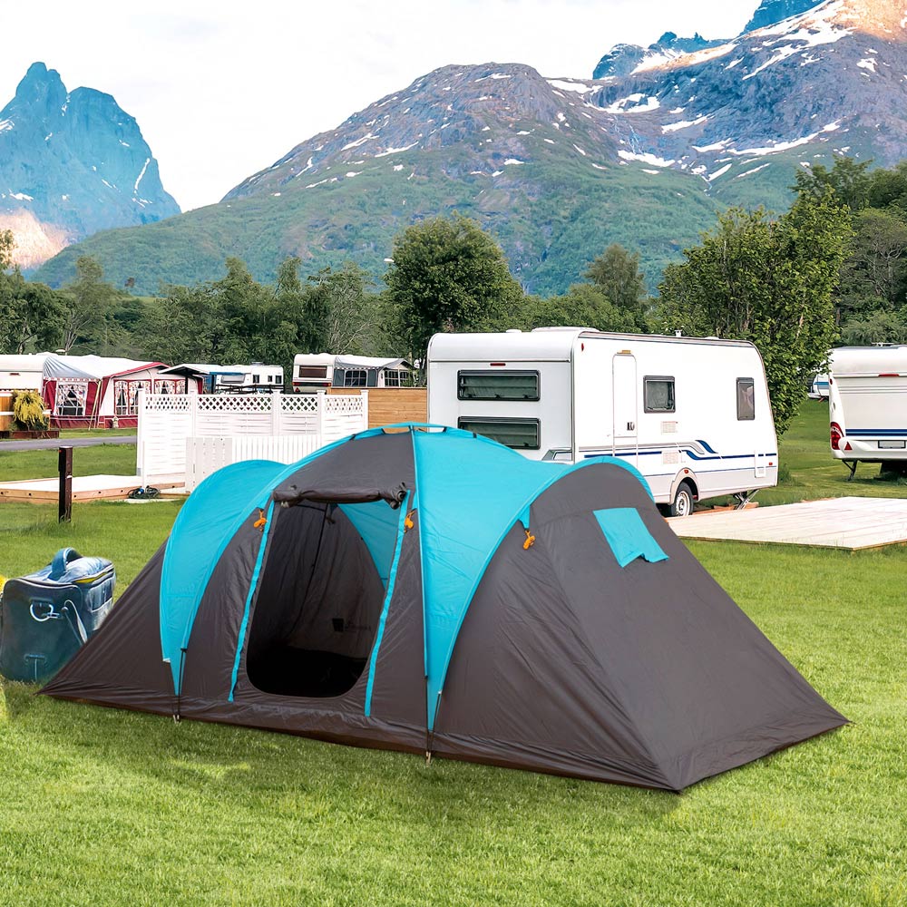 Outsunny 4-Person Blue Camping Tent | Wilko