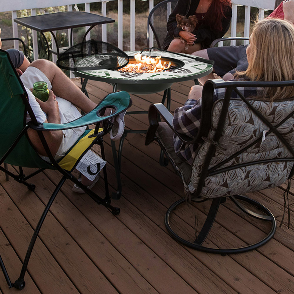 Outsunny 3-in-1 Mosaic Triangle Fire Pit BBQ Table with Poker and Mesh ...