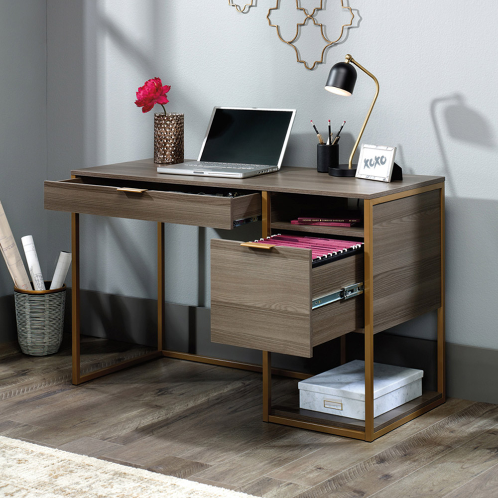 Teknik Office 3 Drawer Lux Desk Diamond Ash Finish | Wilko