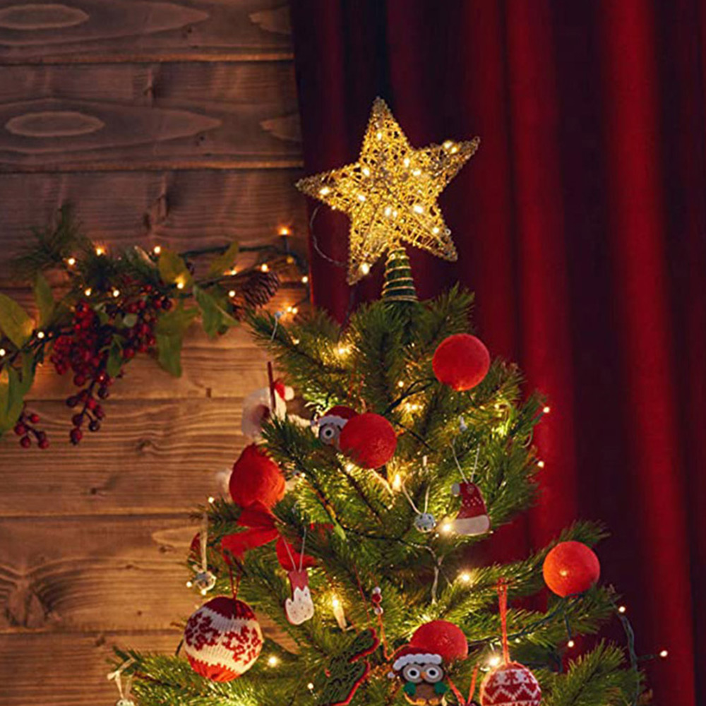 Living and Home Gold Sequin Christmas Tree Topper with LED Lights 20cm ...