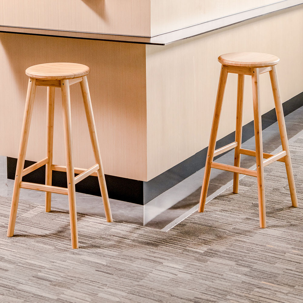 Costway Natural Bamboo Bar Stool Set of 2 | Wilko