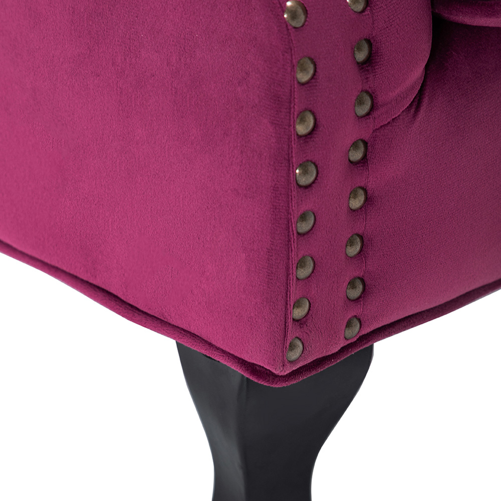 Living and Home Vintage Wine Red Velvet Wingback Armchair with Studs ...