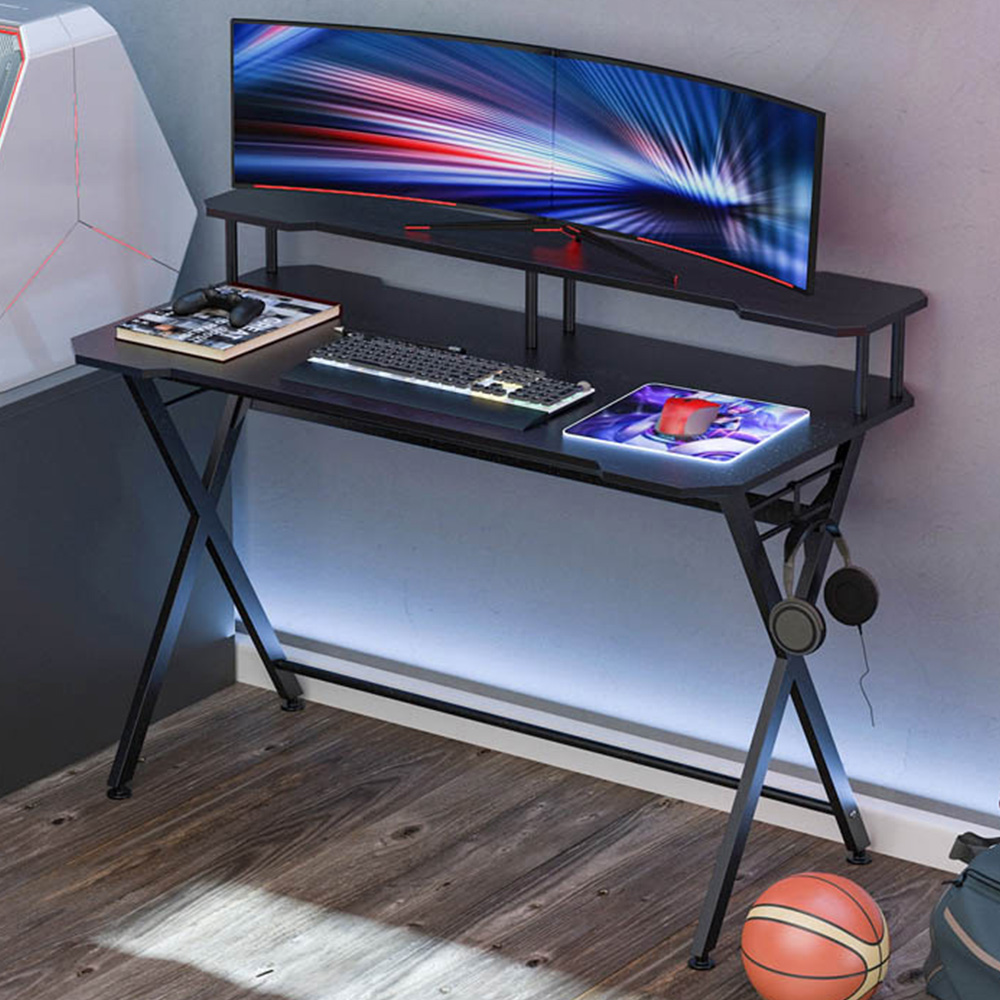 Portland 2 Tier Gaming Computer Desk and Workstation Black | Wilko