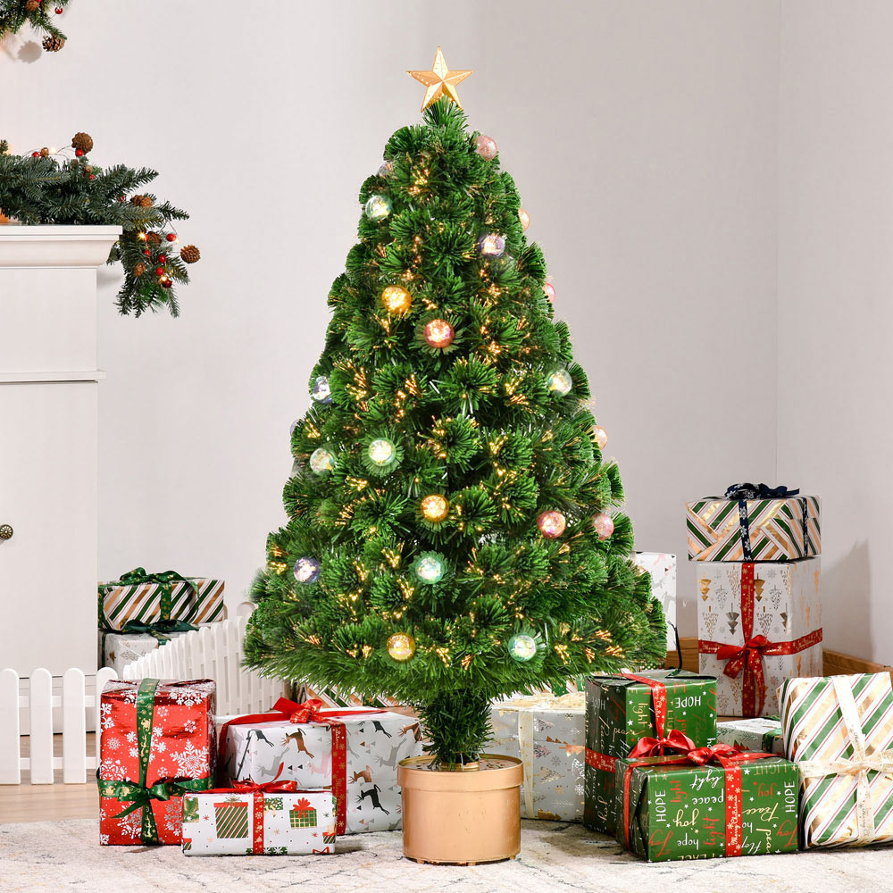 Everglow Fibre Optic Pre Lit Green Artificial Christmas Tree with Golden Stand 4ft Wilko