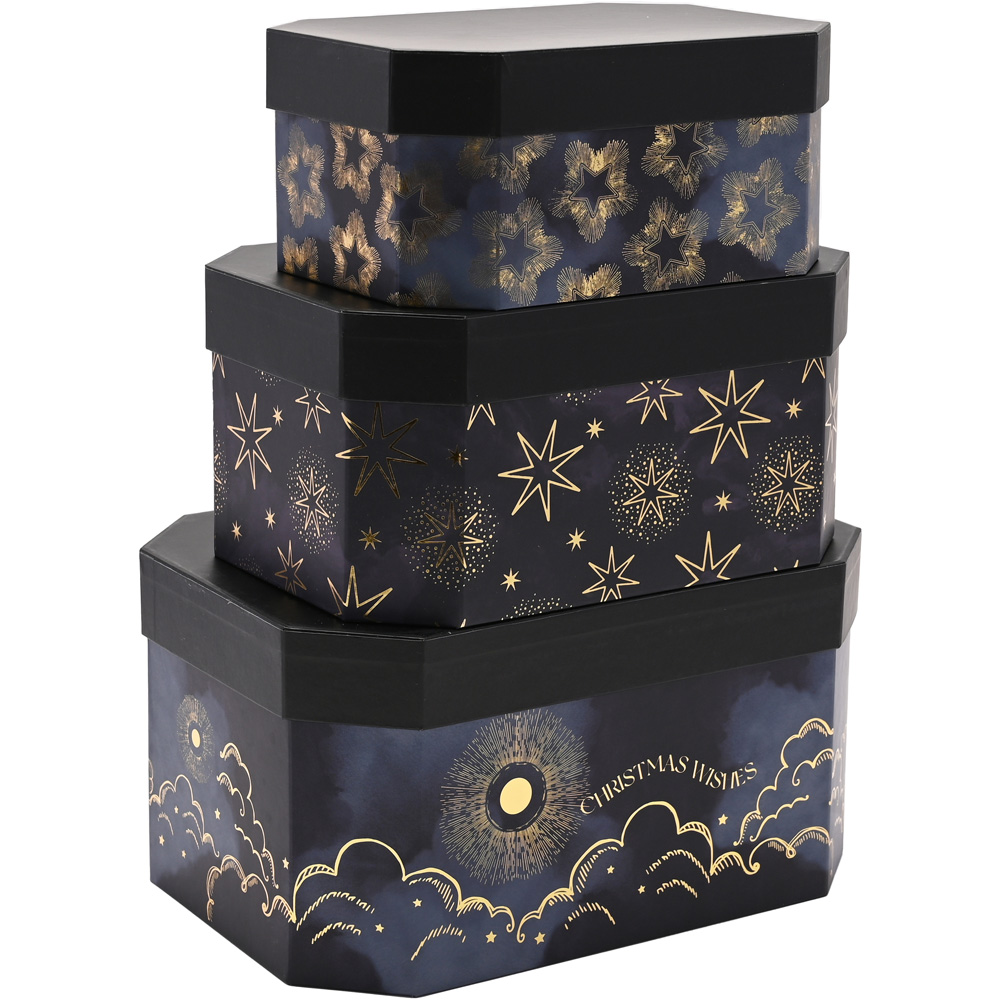 The Christmas Gift Co Blue Celestial Stacking Box Set 3 Piece | Wilko
