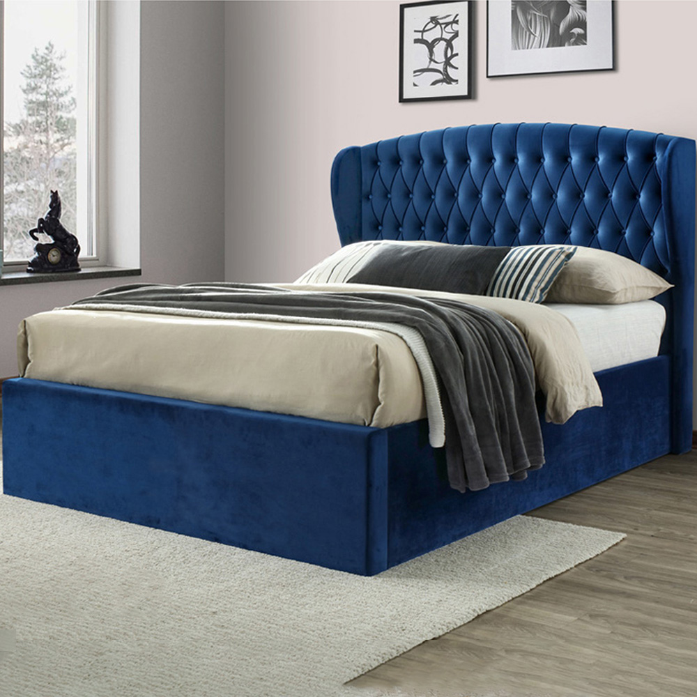 Warwick Double Blue Velvet Ottoman Bed | Wilko