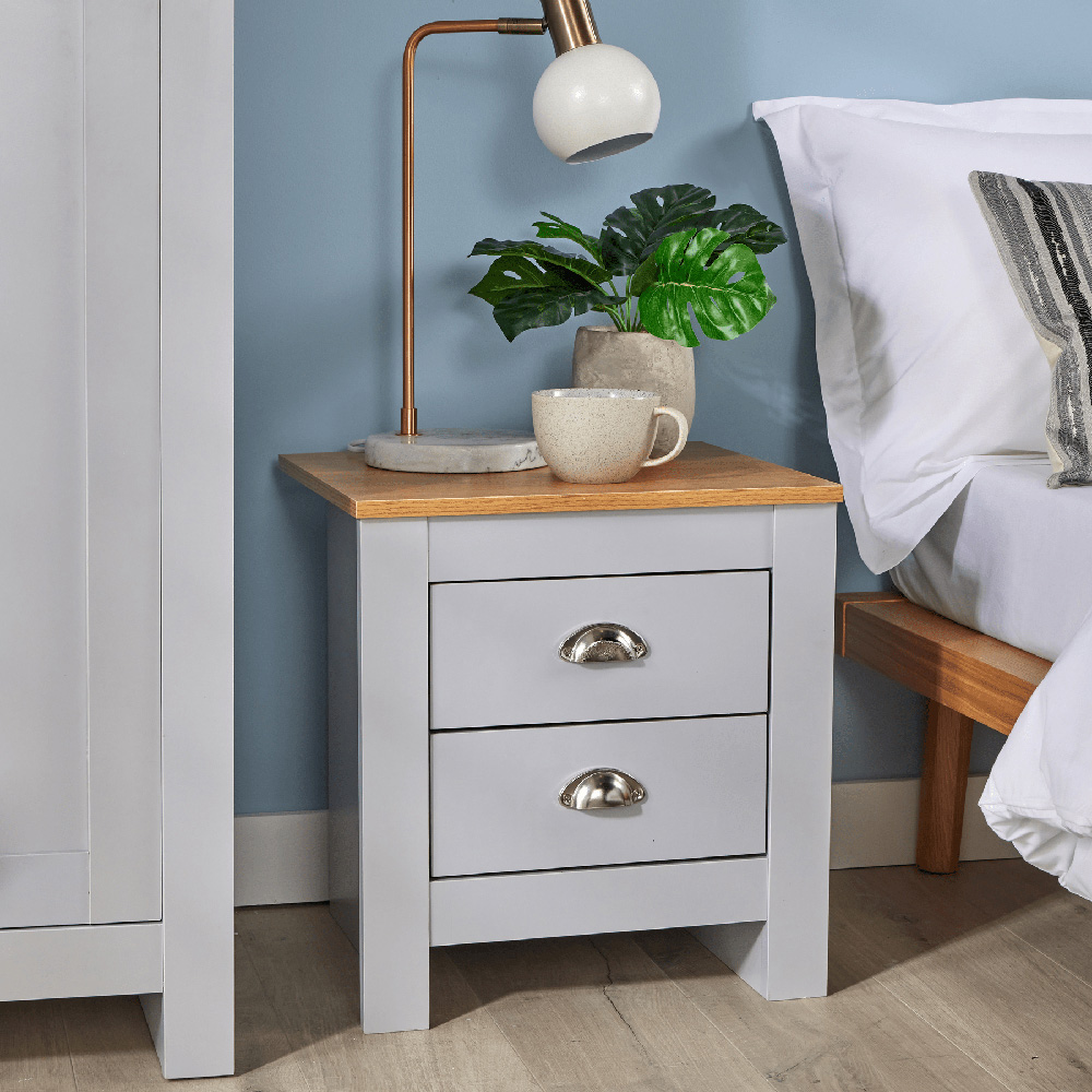 Home Source Camden 2 Drawer Grey Bedside Table | Wilko