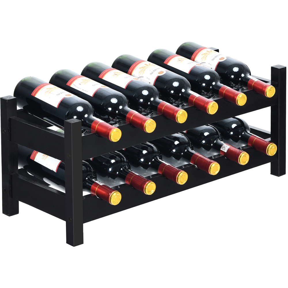 Costway 2 Shelf Dark Brown Bamboo 12 Bottle Storage Wine Rack | Wilko