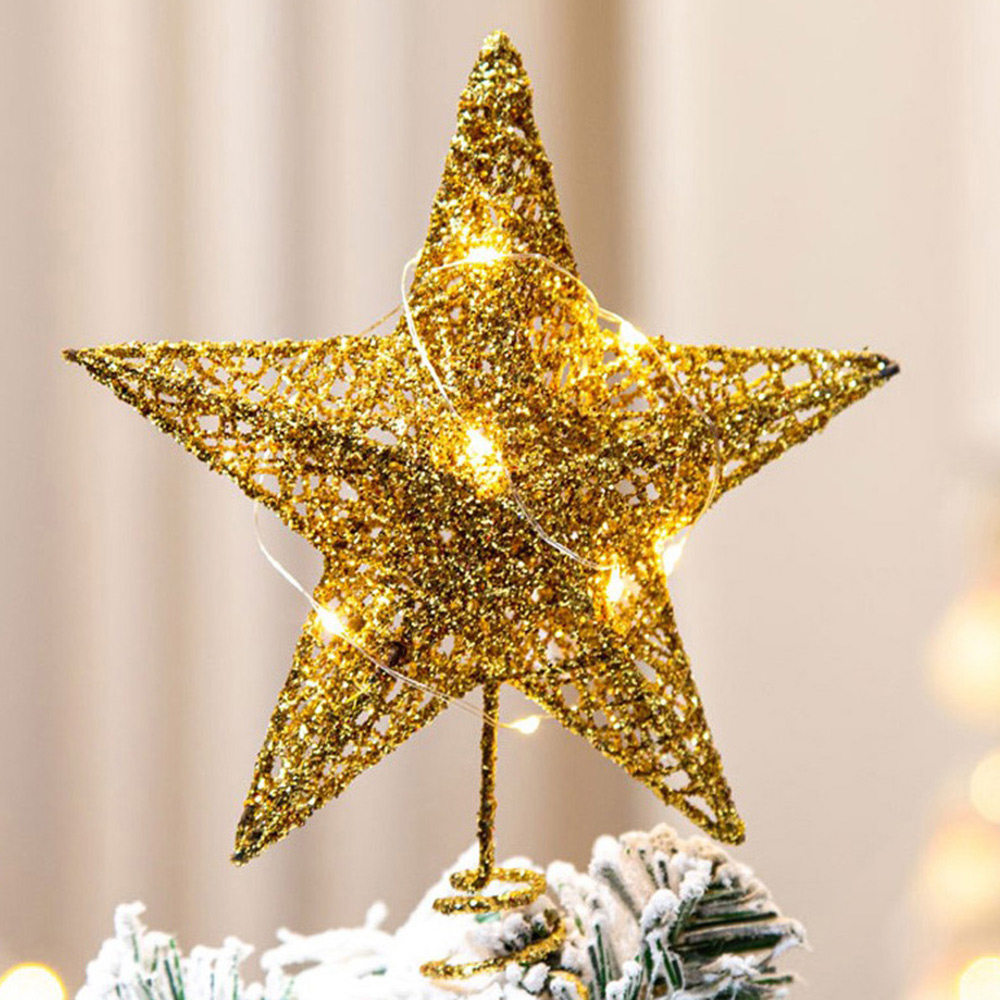 Living and Home Gold Sequin Christmas Tree Topper with LED Lights 20cm ...