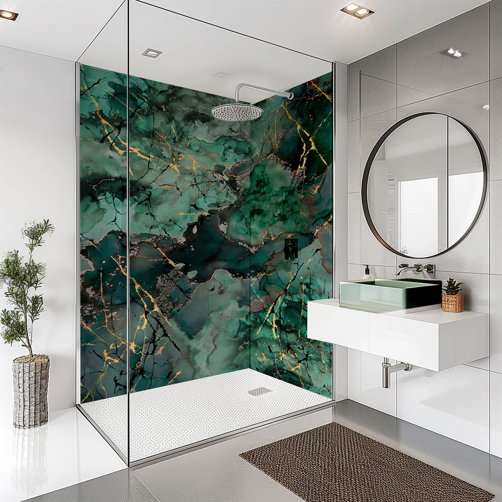Splashbax Premium Artisan Liquid Marble Teal Acrylic Bathroom Wall Panel 2400 x 80mm | Wilko
