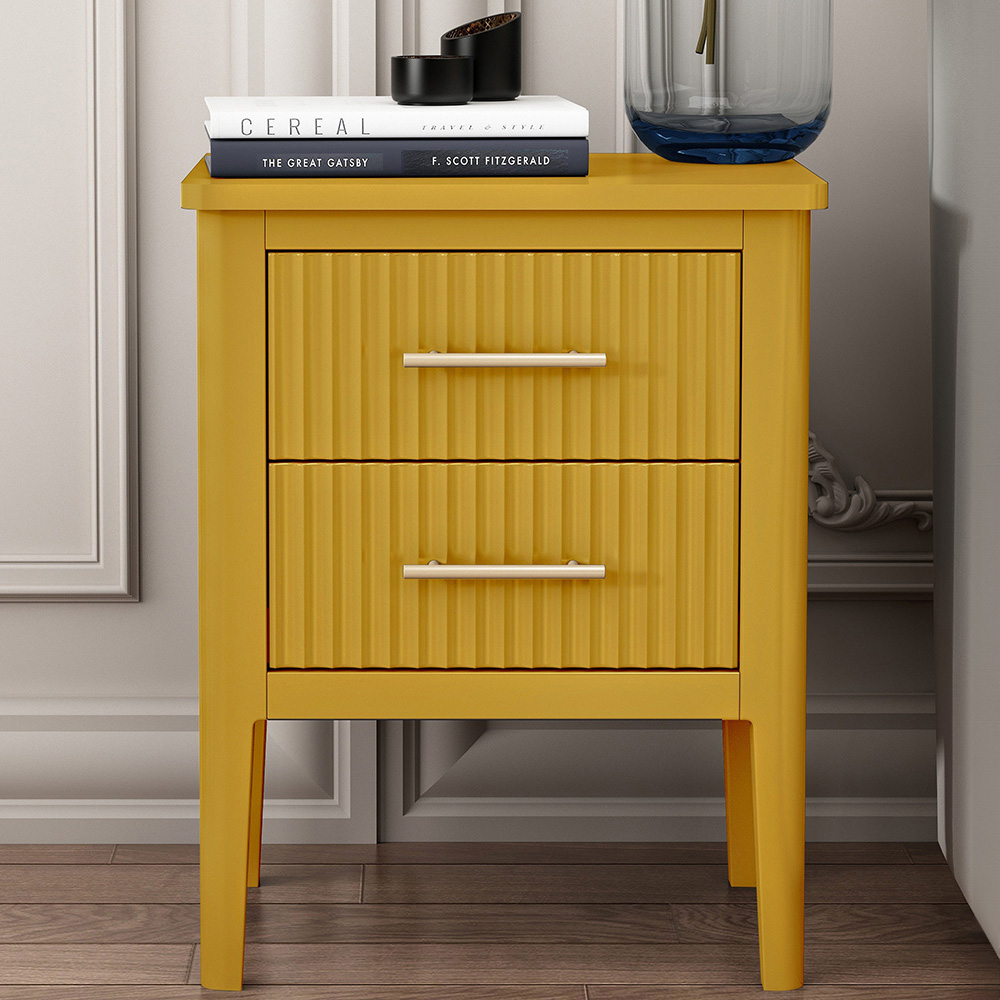 Palau 2 Drawer Mustard Bedside Table | Wilko