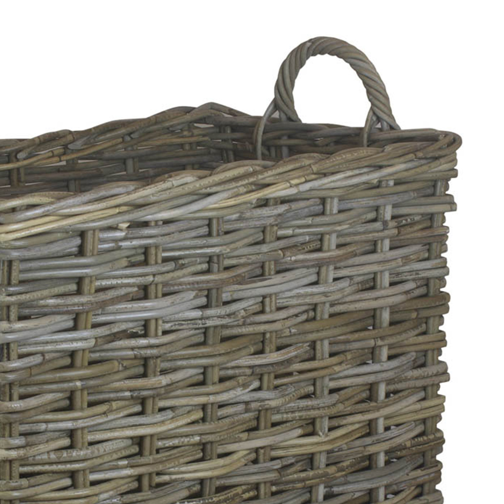 Red Hamper Grey Large Rectangular Rattan Hallway Log Basket | Wilko