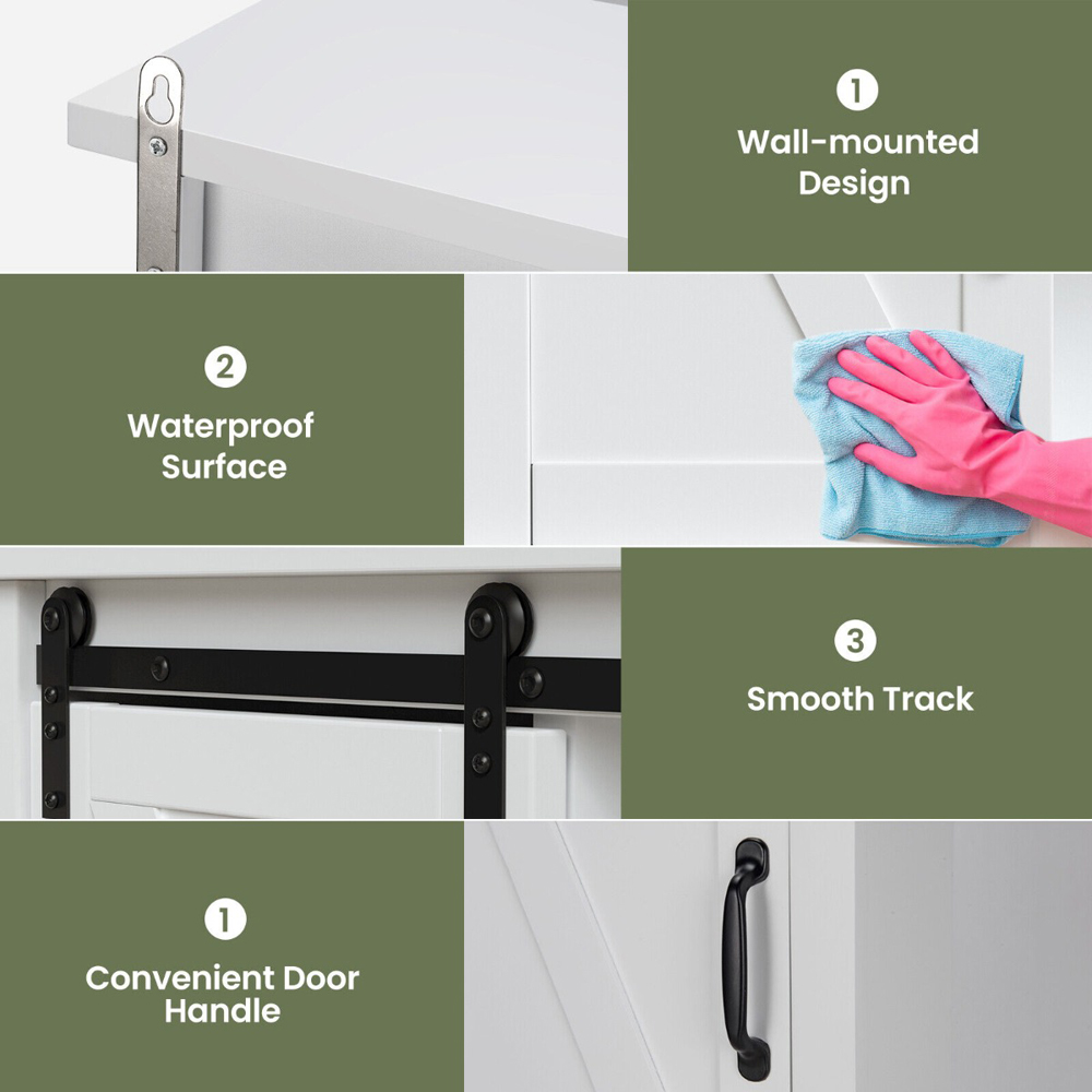 Costway Single Door 2 Shelf White Wall Storage Cabinet | Wilko