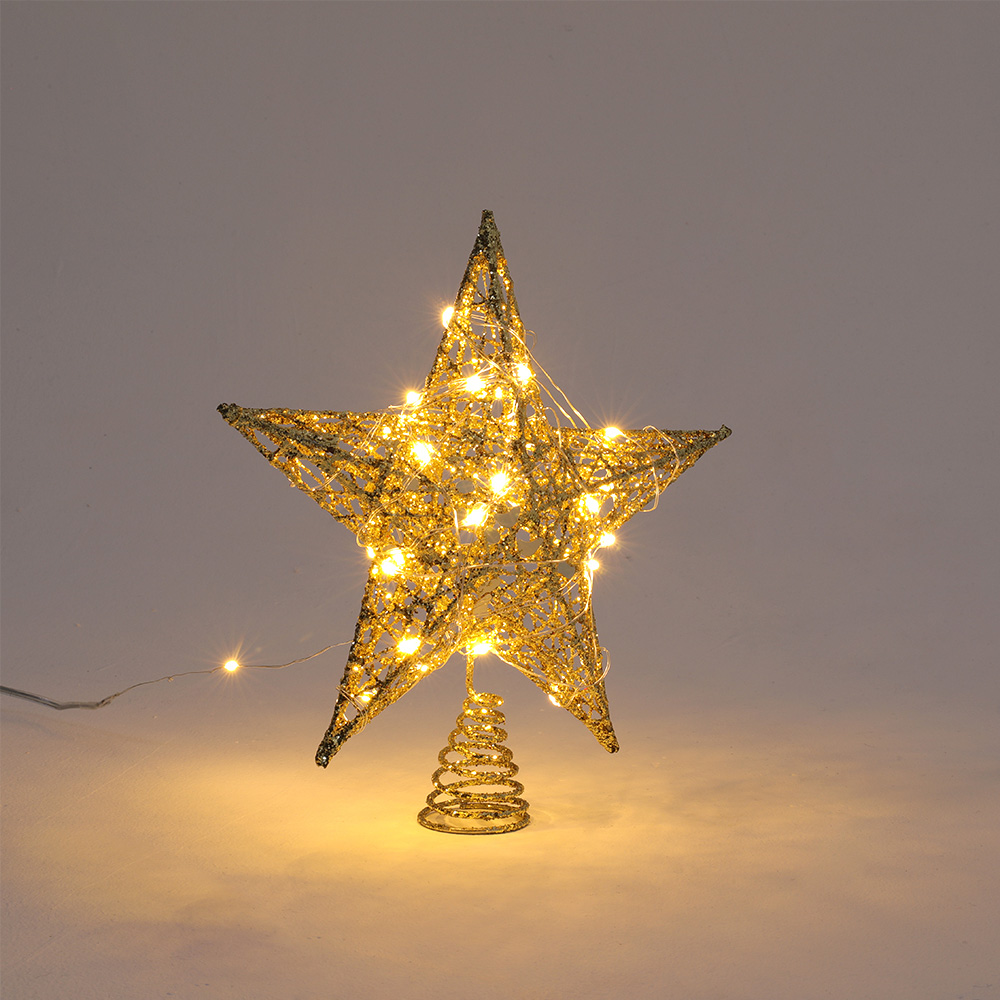 Living and Home Gold Sequin Christmas Tree Topper with LED Lights 20cm ...