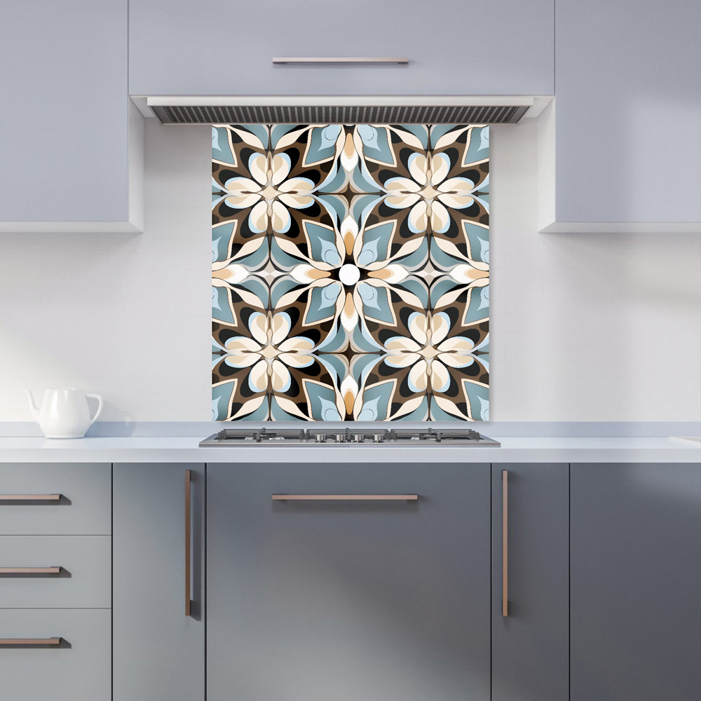 Warren Reed Designer Beige and Brown Abstract Pattern Glass Kitchen ...