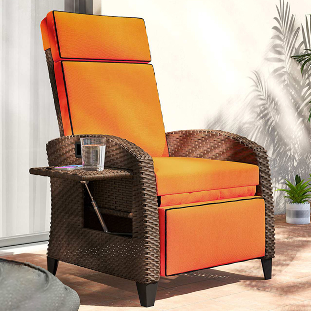 Outsunny Rattan Garden Recliner with Cushion | Wilko
