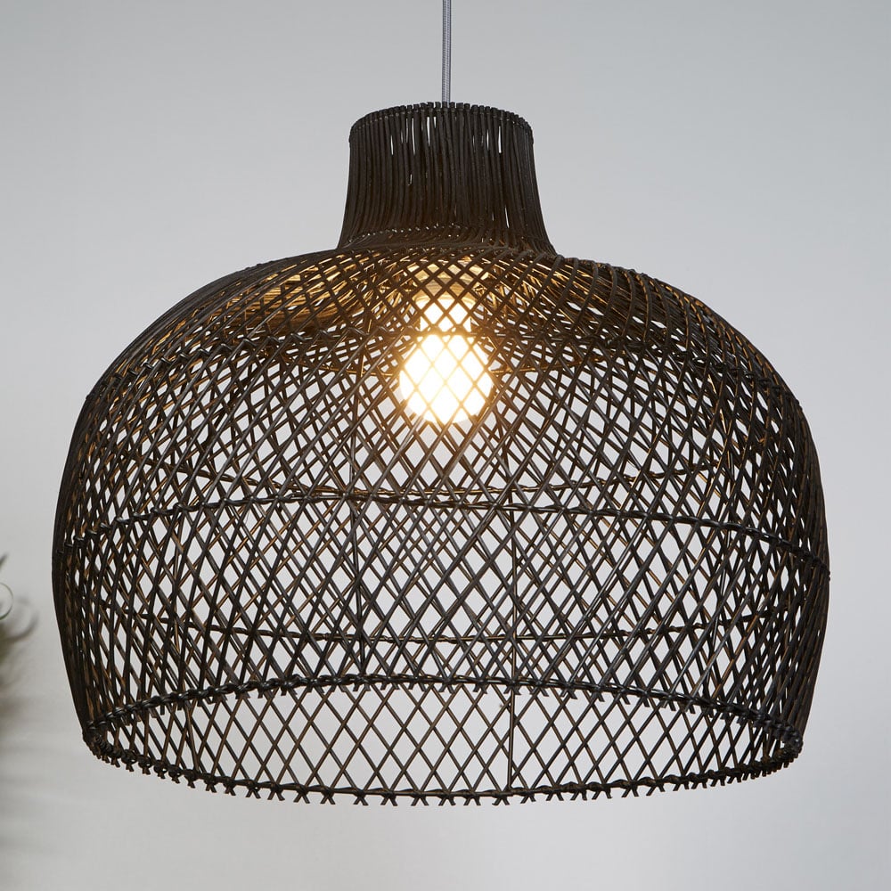 Lighting Collection Tusk Black Rattan Bell Ceiling Lamp Shade | Wilko